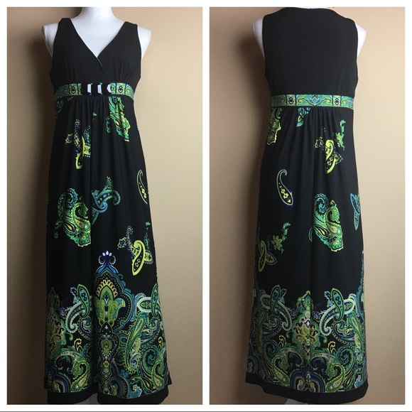 Studio I | Dresses | Studio I Black Multicolor Paisley Print Long Dress ...